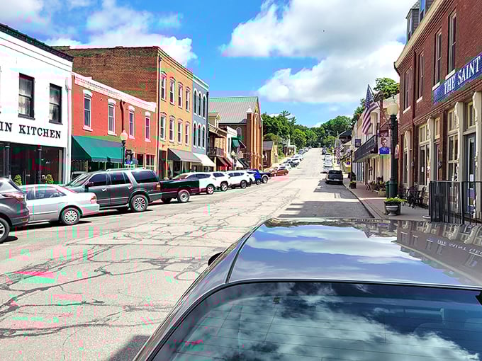 Downtown Weston's colorful storefronts climb the hillside like a Midwestern San Francisco. The sloping Main Street offers a perfect showcase for the town's well-preserved 19th-century architecture.