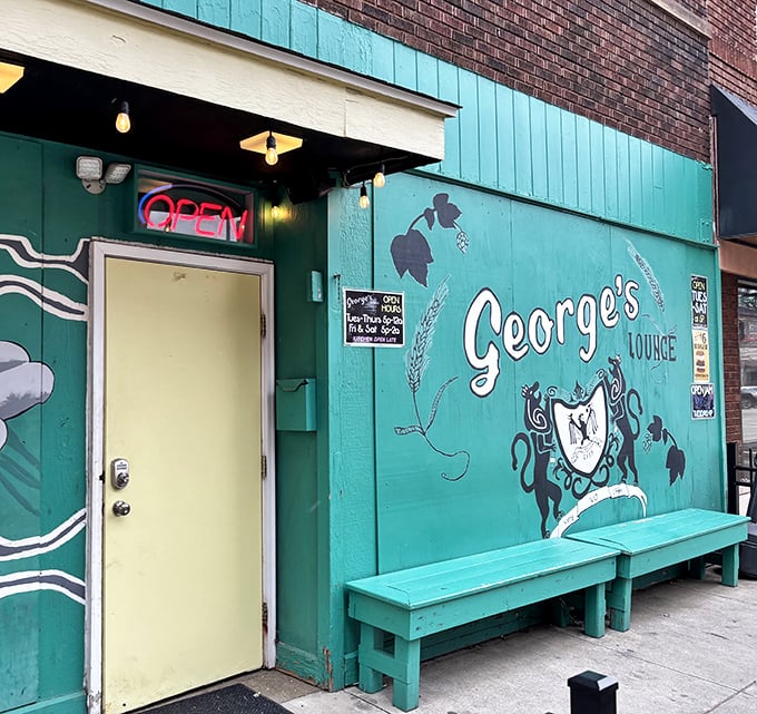 That turquoise exterior isn't just paint—it's an invitation. The yellow door isn't merely an entrance; it's a portal to some of Canton's most satisfying comfort food.