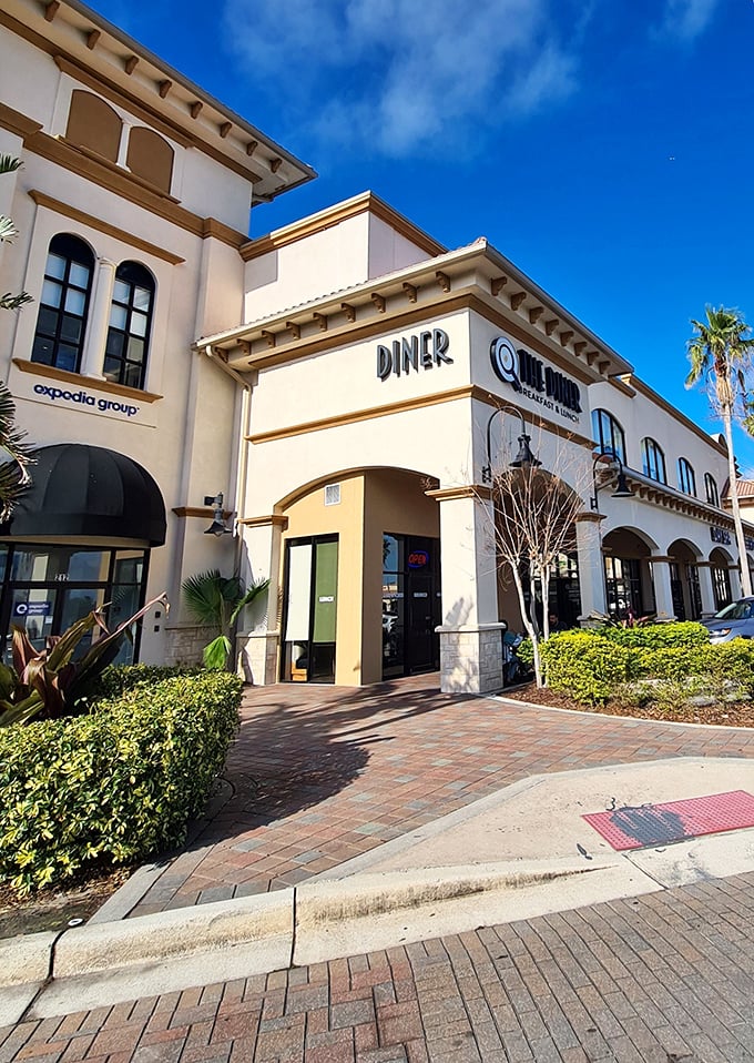 A Mediterranean-inspired exterior that promises culinary delights within—like finding a European café in Orlando's backyard.