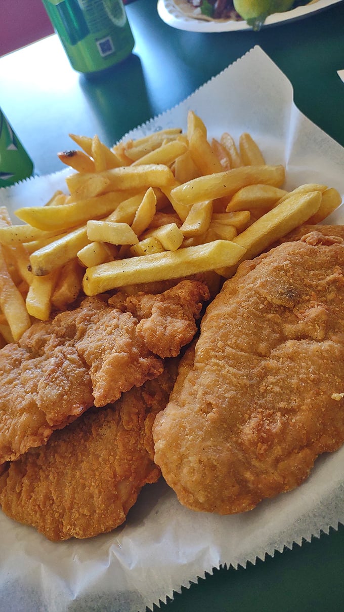 Crispy fish and golden fries—comfort food that transcends cultural boundaries. The kind of plate that makes you sigh with contentment.