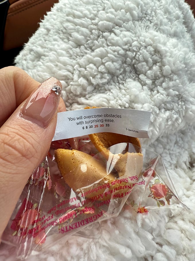 The ultimate buffet souvenir—a fortune cookie promising good things ahead. After a meal this satisfying, who wouldn't believe in a bright future? 