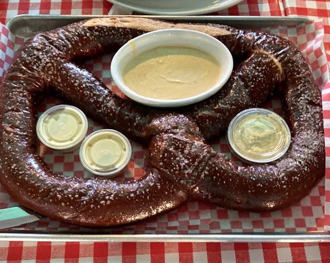 A pretzel so magnificent it deserves its own ZIP code – served with dipping sauces that make you wonder why you'd eat pretzels any other way.
