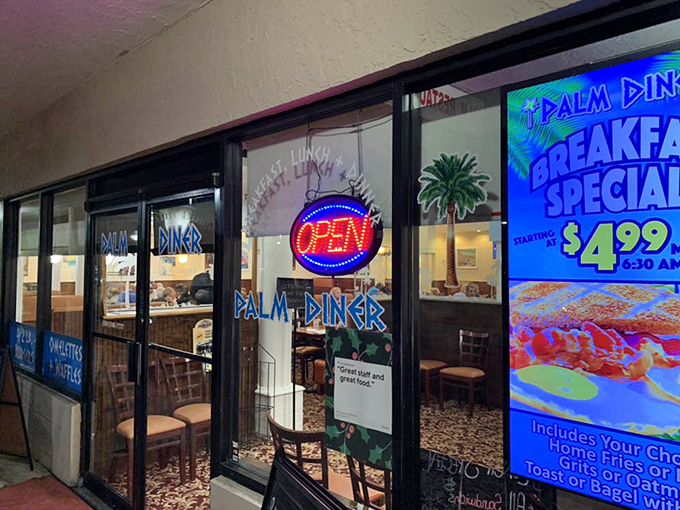 The sign that started countless food journeys – simple, straightforward, and hiding delicious secrets inside.