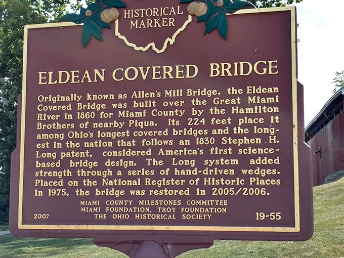 History lessons don't have to be boring—this marker tells the fascinating story of what makes this particular covered bridge engineering royalty.