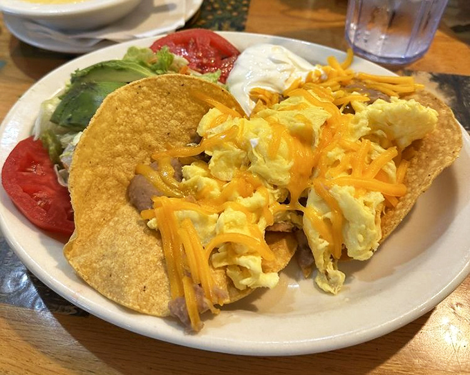Breakfast tacos that bring a fiesta to your morning—where eggs, cheese, and fresh veggies come together in perfect harmony.