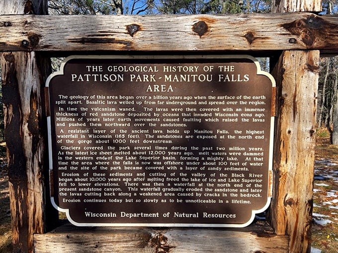 History carved in stone—or at least mounted on wood. This geological timeline reminds us we're just brief visitors in a story millions of years in the making.