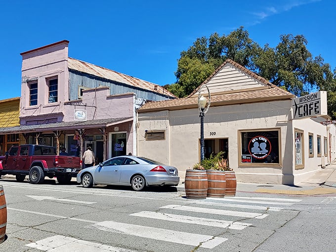 Classic California main street dining where breakfast meets lunch and nobody's in a hurry. The wine barrel planters are just a bonus.