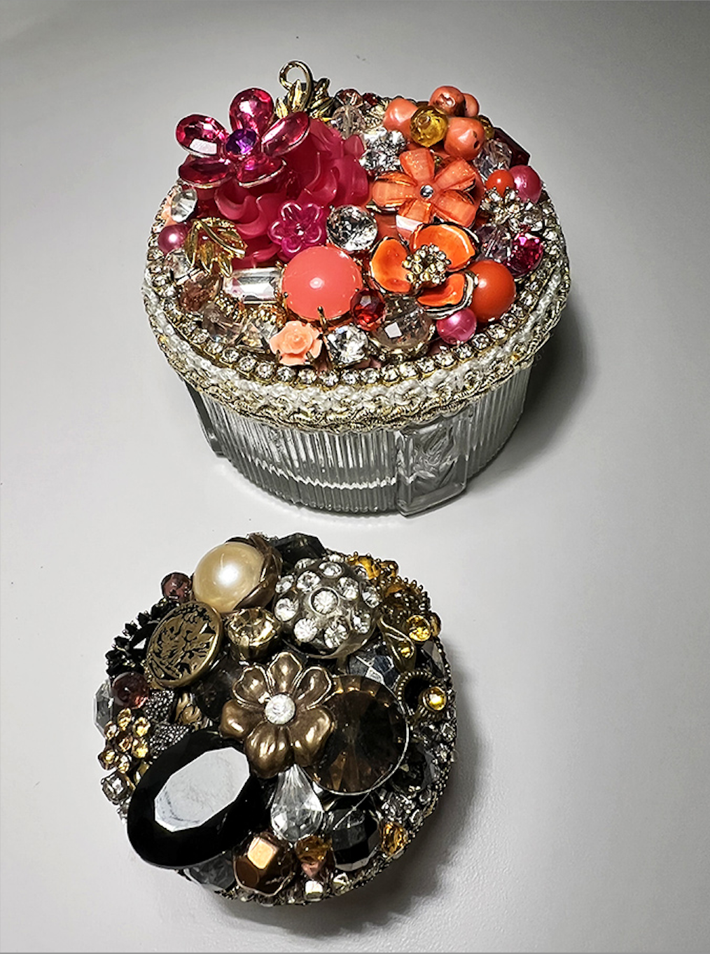 Tiny treasures with maximum impact—these jewelry boxes transform discarded costume pieces into dazzling, functional art.