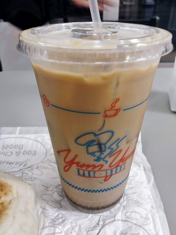 Their iced coffee comes in a cup that proudly displays the Yum Yum logo – because when you're this good, you want everyone to know who's responsible.