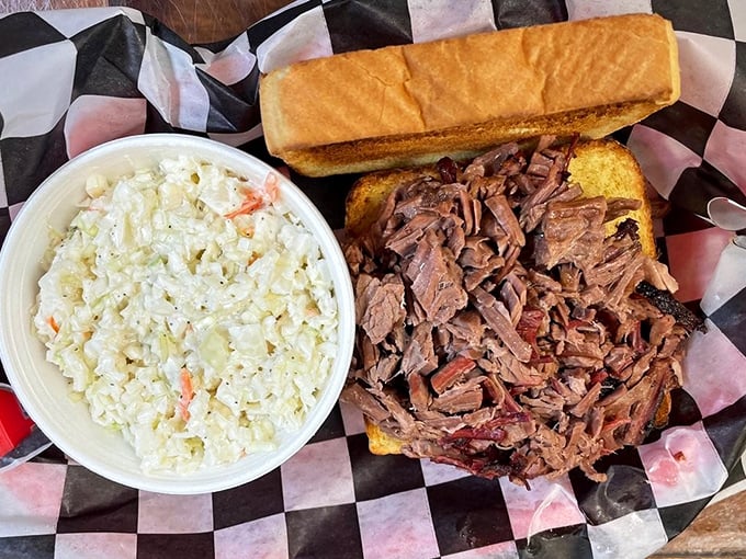 A pulled brisket sandwich that makes a compelling argument for why bread was invented in the first place – as the perfect delivery system for smoky meat.