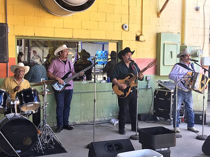 The soundtrack of South Texas comes alive—these musicians turning an ordinary shopping day into an impromptu fiesta with every accordion squeeze.