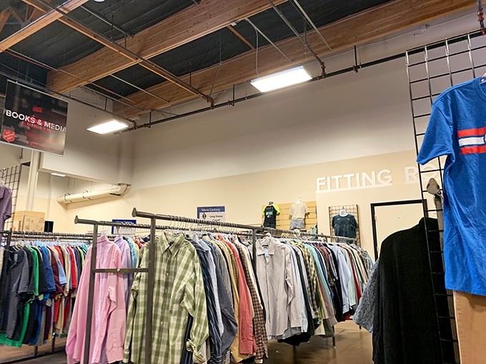 The men's department – where button-downs get their second button-up. That fitting room has witnessed countless "Does this still fit?" moments of truth.