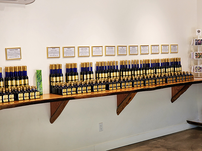 Meticulously arranged olive oils line the shelves, liquid gold that captures the essence of Ojai's Mediterranean climate in every bottle.