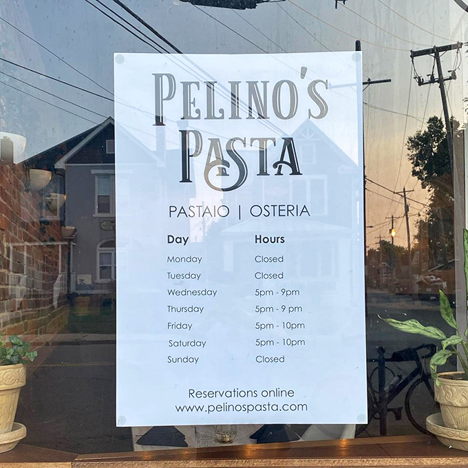 The hours posted like a gentle reminder: good things come to those who plan ahead. Wednesday through Saturday, pasta paradise awaits.