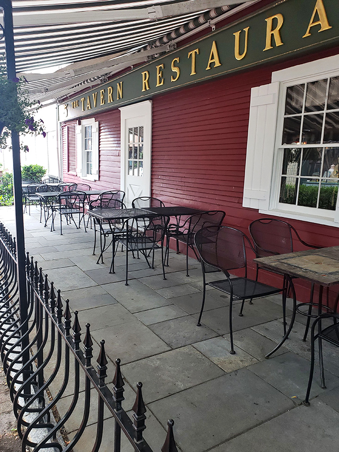 The outdoor patio offers al fresco dining against the restaurant's distinctive red exterior—a perfect spot for people-watching on pleasant Pennsylvania days.