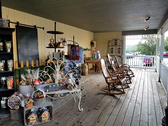 Even the outdoor displays hint at the quality treasures waiting inside this Sugarcreek sandwich sanctuary.