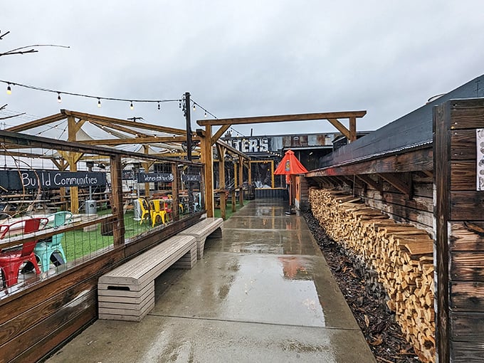 Even on rainy days, Walter's covered patio and stacked firewood promise warmth, comfort, and meat sweats in your immediate future.