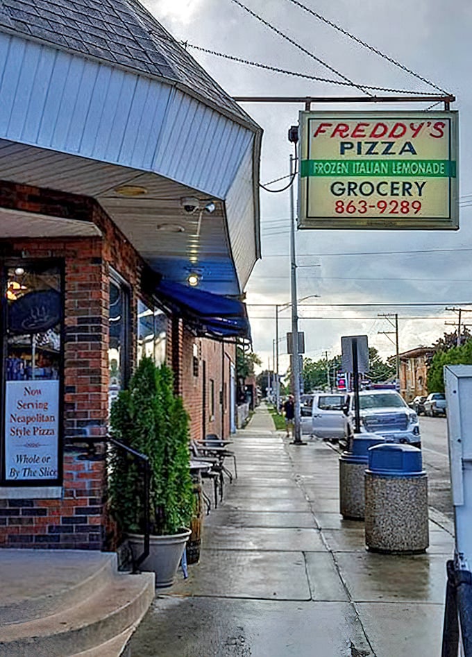 Even on a gray day, Freddy's storefront promises warmth and comfort—the culinary equivalent of your grandmother's hug.