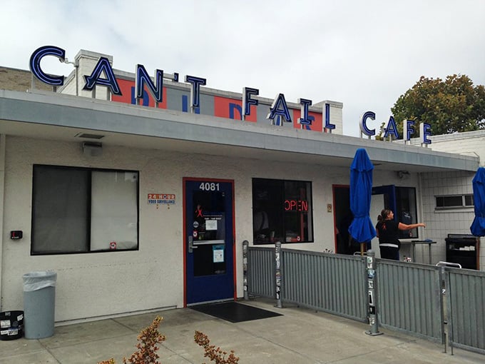The unmistakable blue and red signage welcomes hungry visitors—a promise that whatever happens inside, failure is definitely not on the menu.