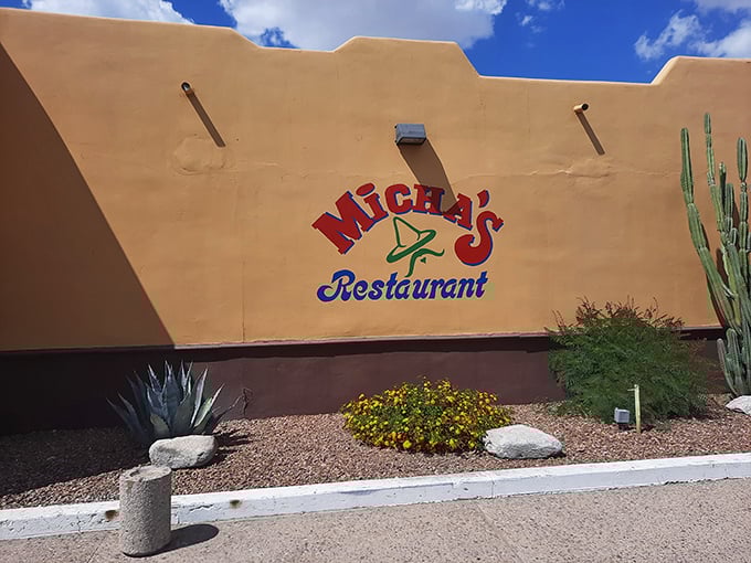 Desert sunset lighting makes even the parking lot look inviting at this beloved establishment.