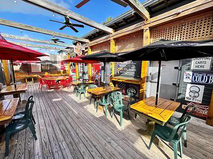 The outdoor deck offers al fresco dining with Gulf breezes included—nature's air conditioning paired perfectly with seafood caught just beyond the horizon.