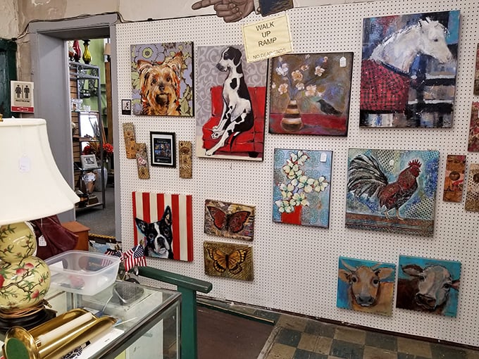 Folk art menagerie where roosters, cows, and loyal pups immortalized in paint remind us why we fell in love with country charm in the first place.