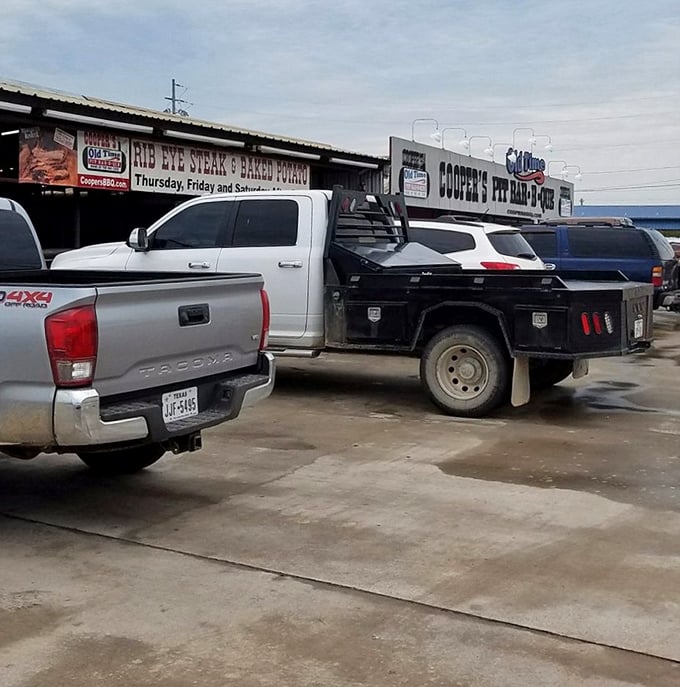The parking lot filled with trucks tells you everything you need to know—locals trust this place, and in Texas barbecue culture, that's the highest endorsement possible.