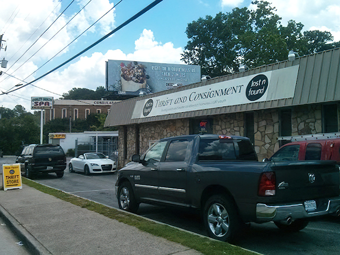 Parking that won't leave you circling like a vulture - convenience meets thrift store bliss.