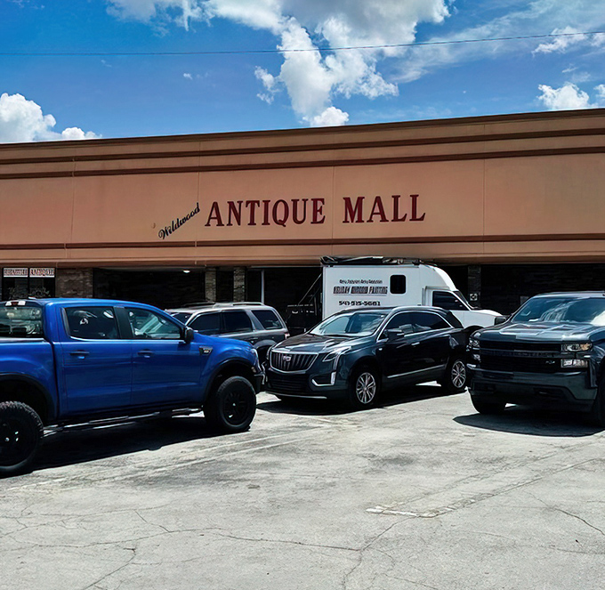 A busy parking lot – the universal sign of "get here early or the good stuff will be gone." Treasure hunters know the code.