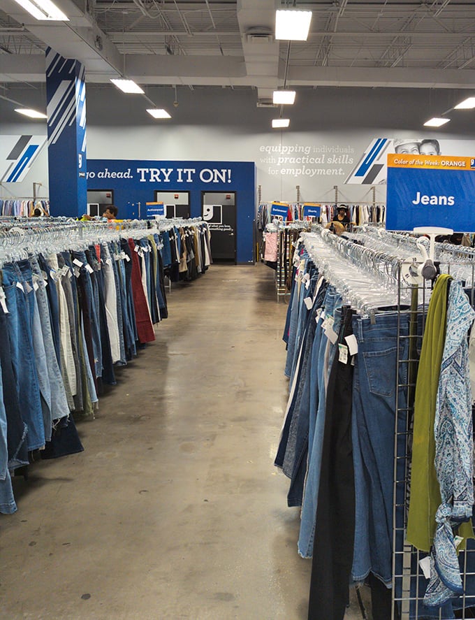 Denim alley stretches as far as the eye can see. In the kingdom of secondhand treasures, jeans are the universal currency.