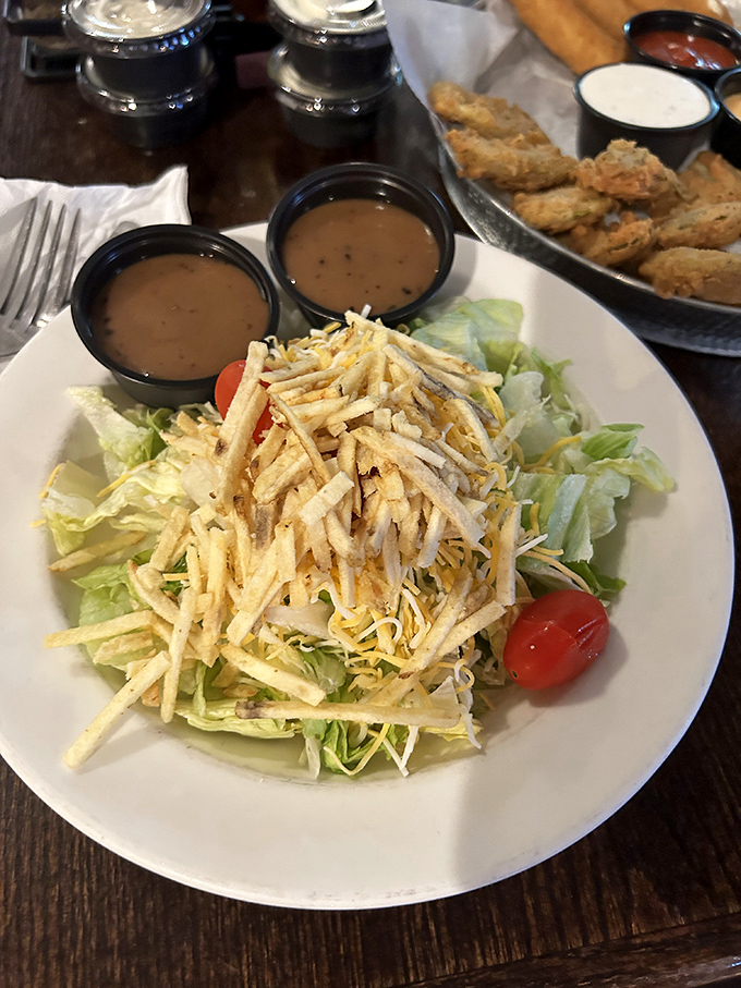A house salad that doesn't feel like punishment. Fresh, crisp, and substantial enough to satisfy without the food envy.