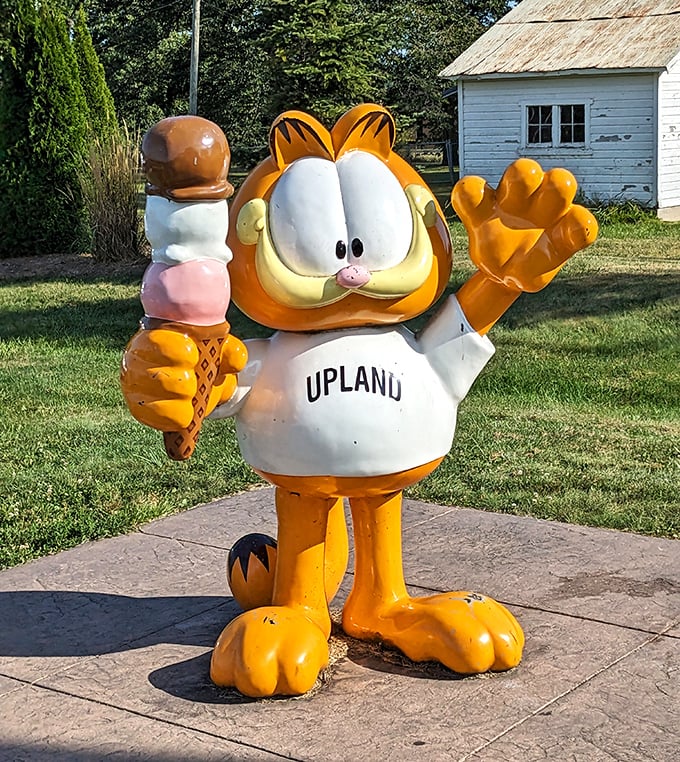 Upland's unofficial mayor – Garfield with ice cream cone in hand. When a cartoon cat endorses a place, you know it's the real deal.