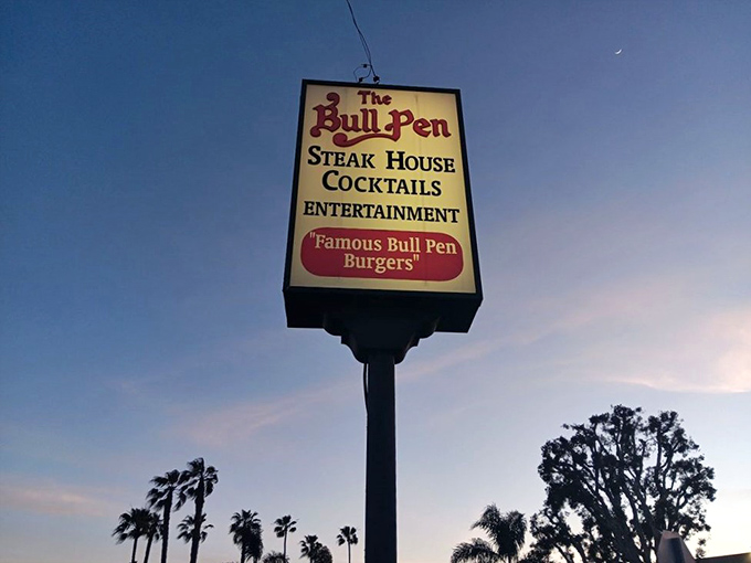 The roadside sign stands tall against the California sky – a beacon for hungry travelers and locals alike seeking steak salvation.