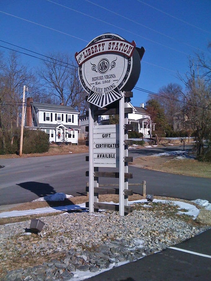 The roadside sign stands as a beacon for hungry travelers – follow it to find your new favorite Virginia dining destination.