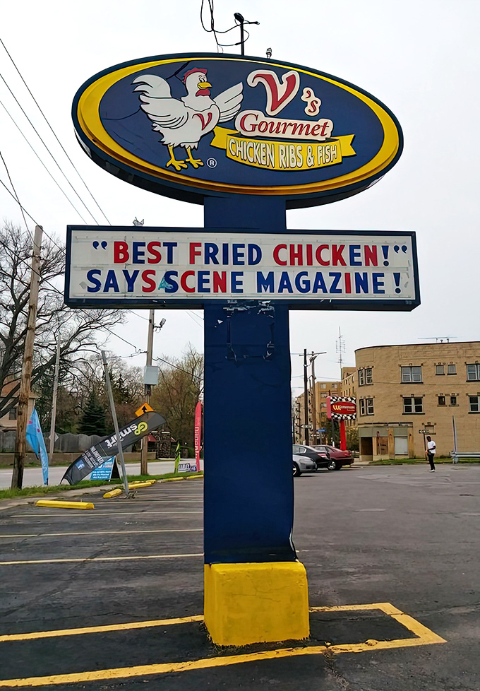 The roadside sign proudly proclaims what locals already know: this is chicken worth bragging about, worth driving for, worth everything.