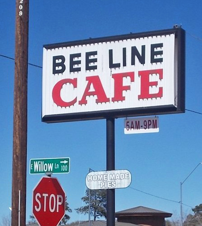 The sign promises "HOME MADE PIES" – three words that have caused more spontaneous detours than any GPS recalculation ever could.