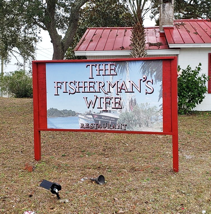 The sign says it all: The Fisherman's Wife—where the name promises and the kitchen delivers exactly what coastal food lovers are searching for.
