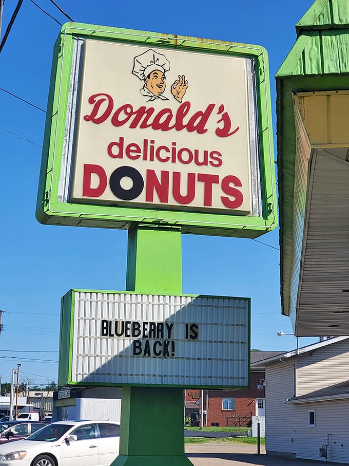 Blueberry is back! announces the vintage sign—three words that cause more excitement in Zanesville than any Hollywood blockbuster premiere.