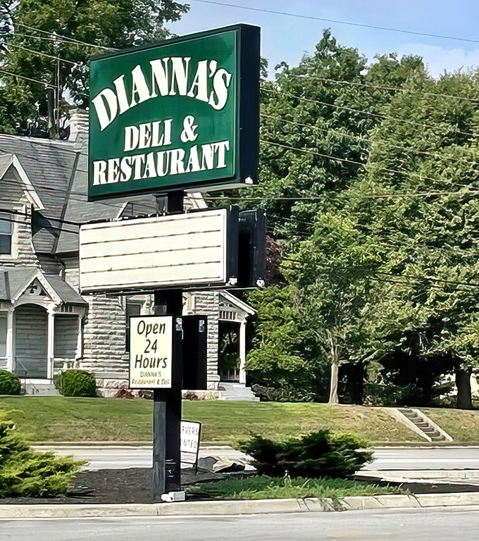 The sign promises "Open 24 Hours" – three beautiful words that mean breakfast foods are appropriate at absolutely any time of day.