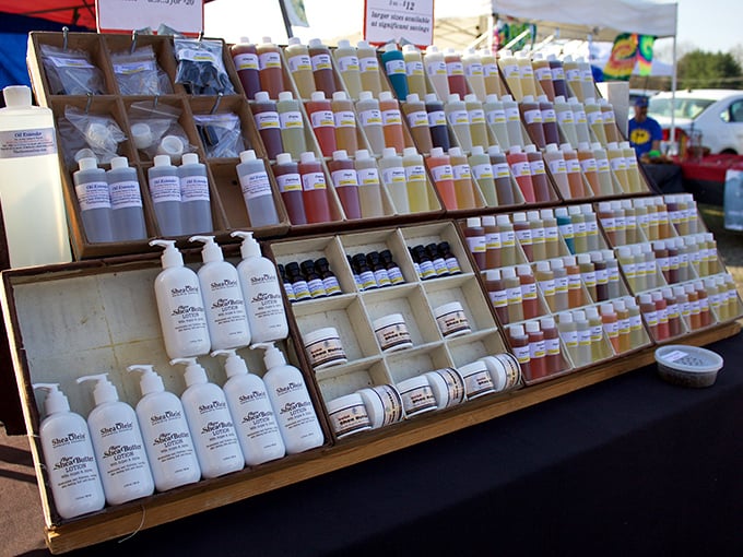 Handcrafted soaps and lotions lined up like soldiers ready to battle winter dryness. Your skin will thank you for choosing small-batch over mass-produced.