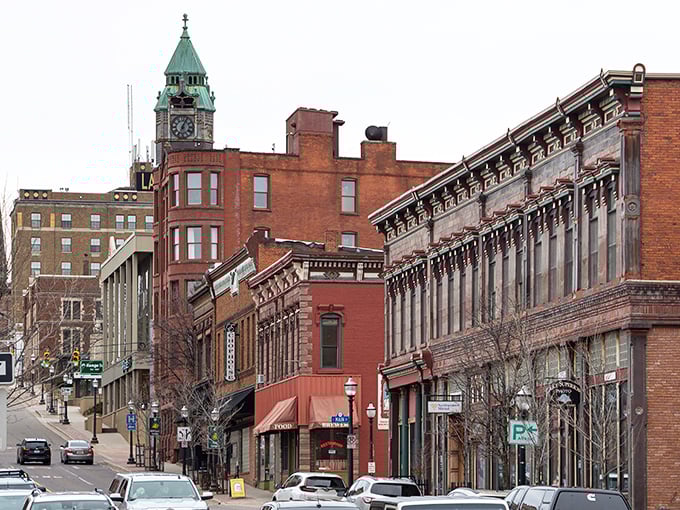 South Front Street's historic buildings create a perfect movie-set backdrop for your Upper Peninsula adventures, complete with clock tower timekeeper.
