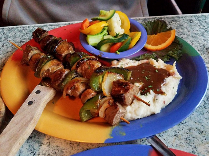 Kabobs that bring land and sea together in perfect harmony, proving that vegetables are just delivery vehicles for more delicious things.