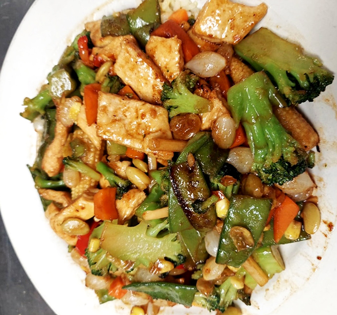A stir-fry that brings unexpected variety to the classic diner menu—proof that comfort food crosses cultural boundaries with delicious results.