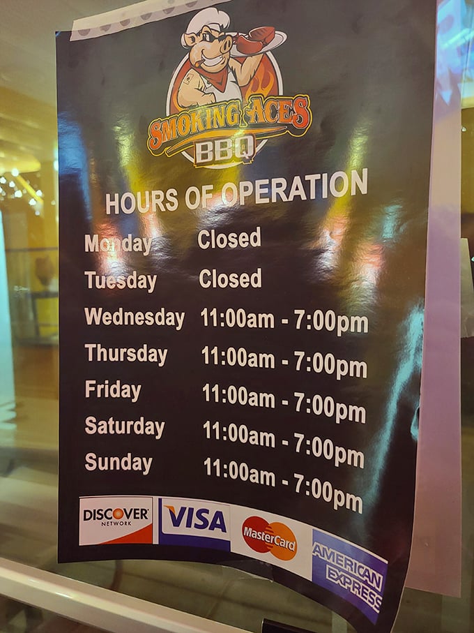 Hours of operation that remind you good things can't be rushed—closed Mondays and Tuesdays because perfection needs prep time.