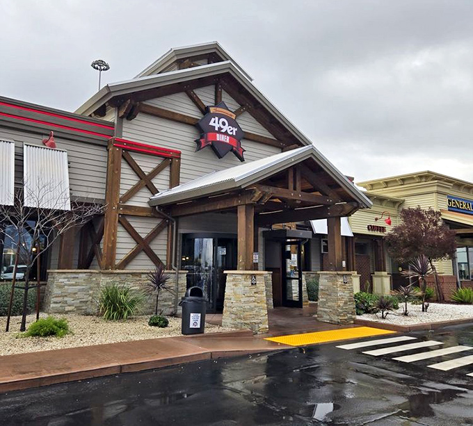 Even on rainy days, the 49er Diner's façade beckons like a lighthouse for the hungry. No gold panning required—just bring your appetite.