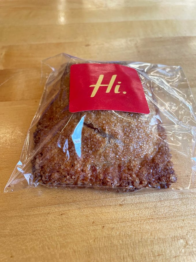 The simple "Hi" on this hand pie is the most understated greeting for what's clearly a cinnamon-sugar masterpiece wrapped like a present.