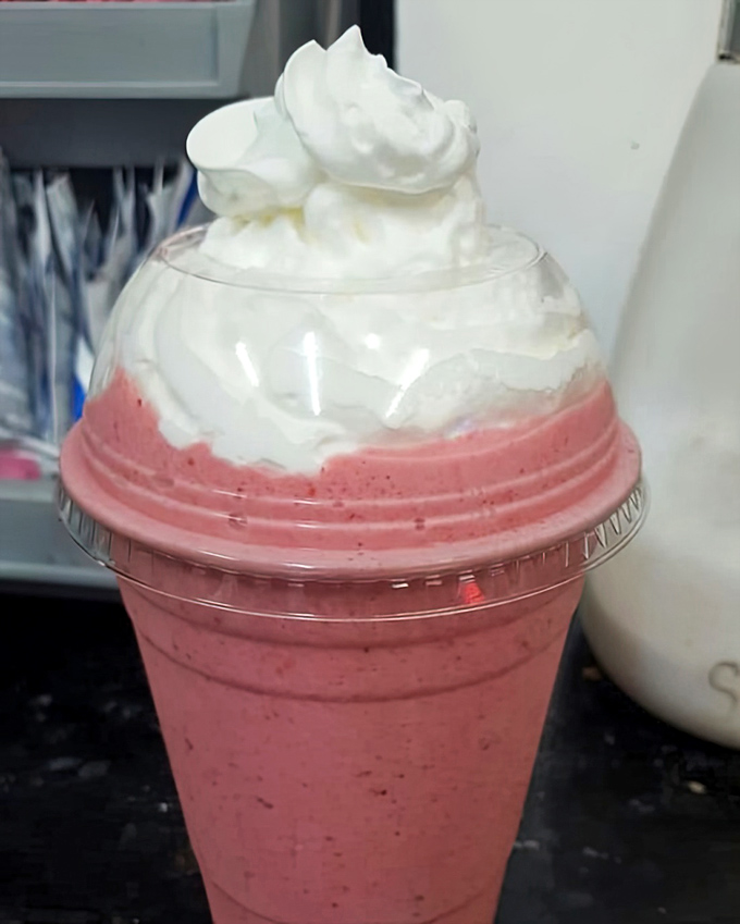 This strawberry smoothie topped with whipped cream is the California dream in a cup—sunshine-bright flavor that pairs surprisingly well with fried dough.