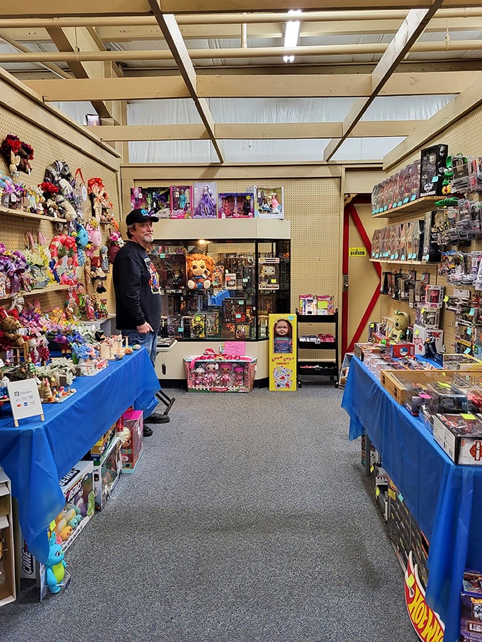 Toy wonderland where childhood memories are stacked floor to ceiling, proving that joy doesn't have an expiration date—just a reasonable price tag.