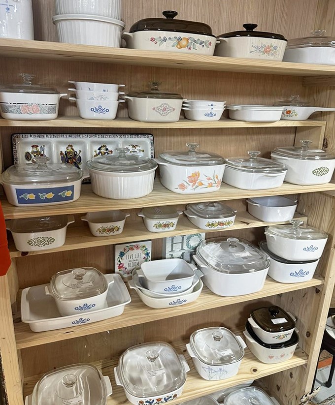 The holy grail for Pyrex collectors—a shrine of casserole dishes that have witnessed decades of family dinners, holiday gatherings, and church potlucks.