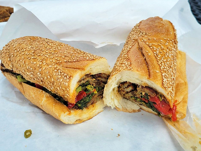 A veggie hoagie that meat-lovers secretly crave. Those roasted peppers and greens aren't just toppings—they're the main event.